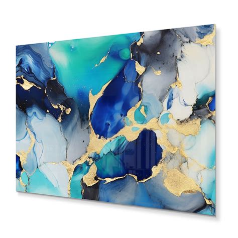 Designart Blue And Gold Luxury Abstract Fluid Art X Fractals Metal