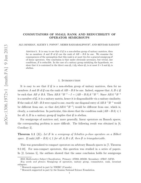 Pdf Commutators Of Small Rank And Reducibility Of Operator Semigroups