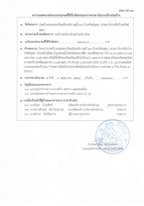 องค์การบริหารส่วนตำบลบ้านใหม่ ประชาสัมพันธ์การกำหนดราคากลางโครงการก่อสร้างถนนคสล ม 13 สายทาง