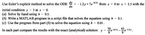 Solved Use Euler S Explicit Method To Solve The ODE Chegg Com