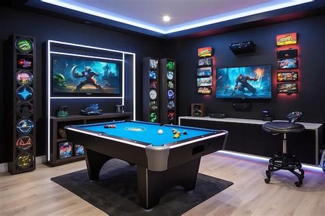 Premium Photo Contrasting Darkthemed Gaming Room With Bright Accents