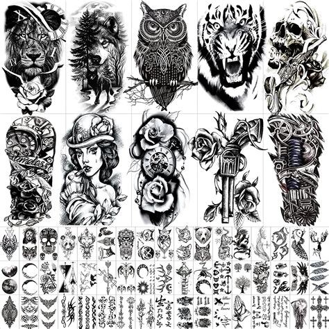 Hotoyannia 62 Sheets Black Large Temporary Tattoos Stickers For Women Men And Girl