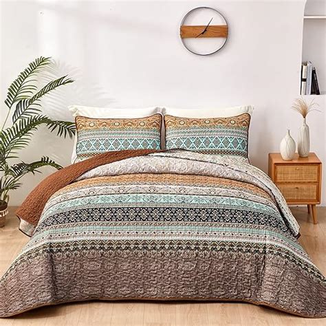 Wongs Bedding Boho Fall Queen Quilt Set Brown Bohemian