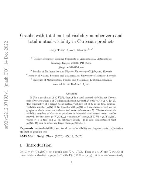 Pdf Graphs With Total Mutual Visibility Number Zero And Total Mutual Visibility In Cartesian