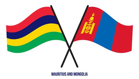 모리셔스와 몽골 국기가 교차하고 평평한 스타일로 흔들립니다 공식 비율 올바른 색상 Mongolian Flag에 대한 스톡 벡터 아트 및 기타 이미지 Mongolian