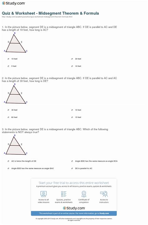 Midsegment Of A Triangle Worksheet Pro Worksheet