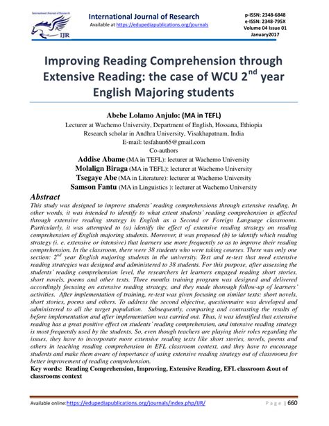 Pdf International Journal Of Research Improving Reading Comprehension Through Extensive