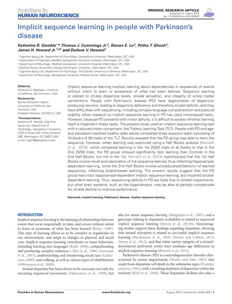 Pdf Implicit Sequence Learning In People With Parkinsons Disease