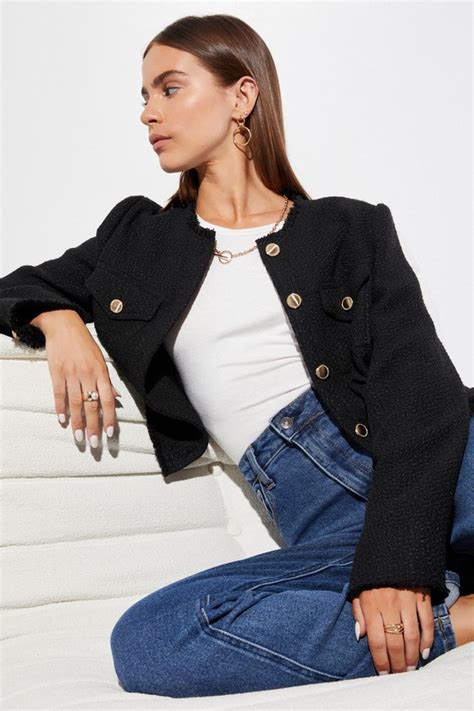 Black Tweed Jacket Cropped Tweed Jacket Office Chic Jacket Lulus