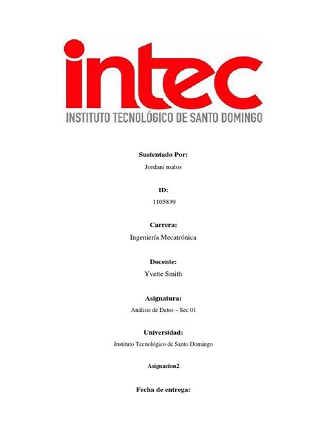 Asignacion 2 Analisis De Datos Jordani Matos 1105839 Pdf