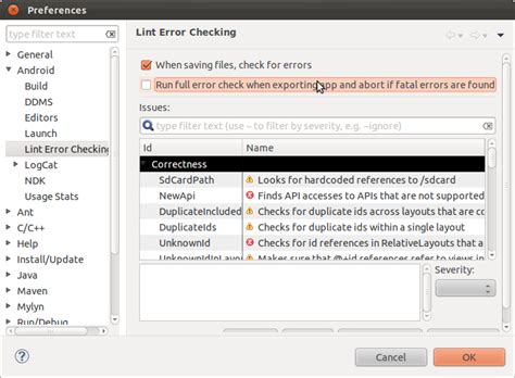 Android Er Turn Off Lint Error Checking