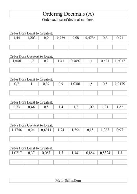 Ordering Decimals Worksheet Examples And Forms