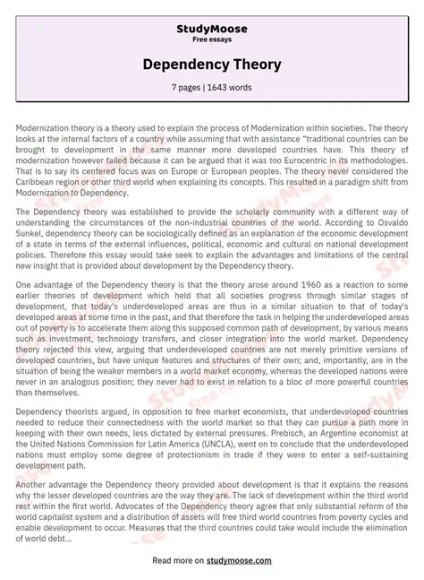 Dependency Theory Free Essay Example