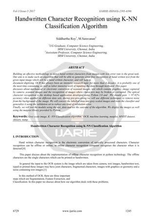Handwriting Recognition Using KNN Classificatiob Algorithm Ijariie6729