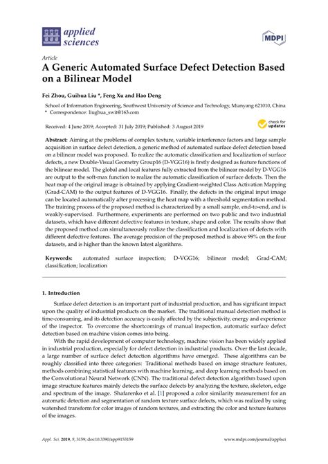 Pdf A Generic Automated Surface Defect Detection Based On A Bilinear Model