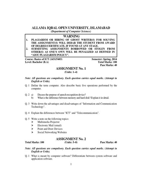 Pdf 1431 Basics Of Ict Aiou Solved Assignment Latest Dokumentips