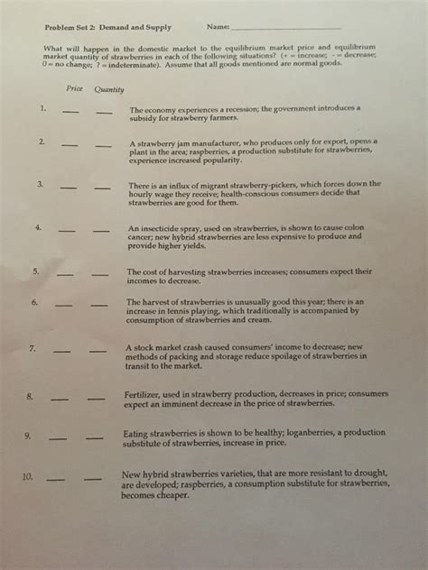 Solved Problem Set 2 Demand And Supply Name What Will Chegg Com