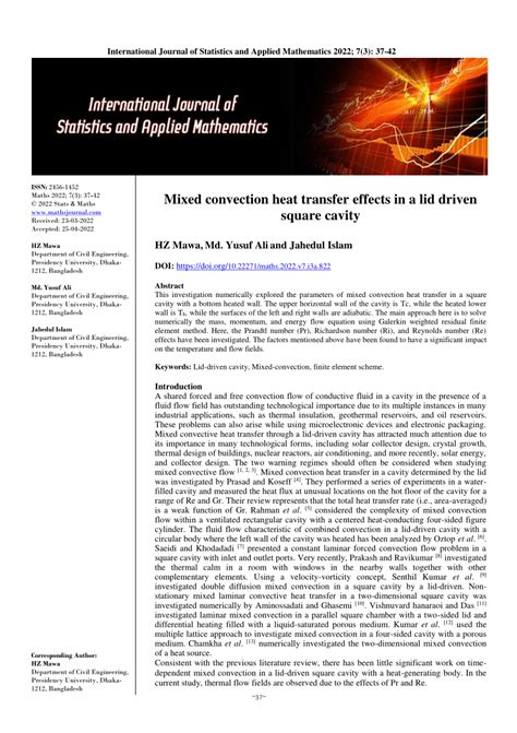 Pdf Mixed Convection Heat Transfer Effects In A Lid Driven Square Cavity