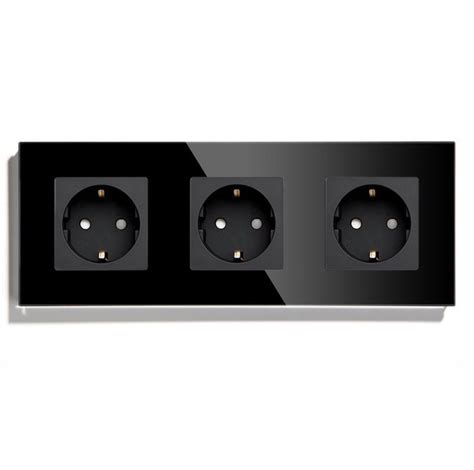 Розетка тройная с заземлением стеклянная внутренняя электрическая