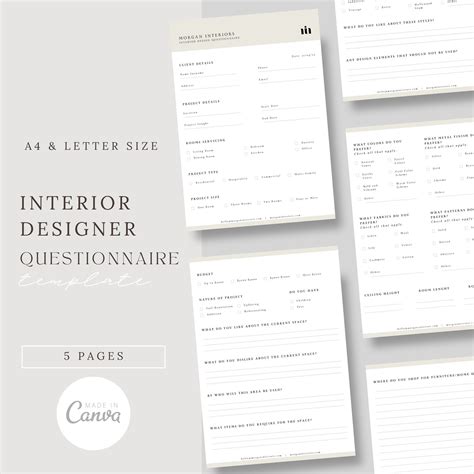 Interior Designer Client Questionnaire Template Onboarding Questions