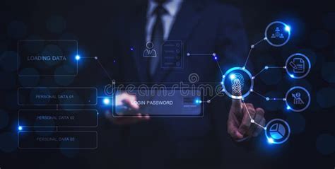 Businessman Finger Scan For Unlock Password For Security Information