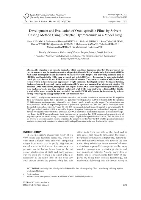 Pdf Development And Evaluation Of Orodispersible Films By Solvent Casting Method Using