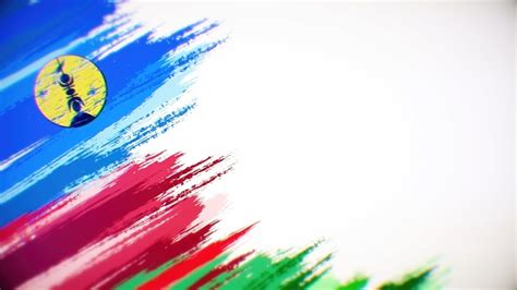 흰색 배경에 뉴칼레도니아 페인트 브러시의 국기 그리기 붓놀림 그런지 페인트 스트로크 더러운 국가 독립 애국심 선거 템플릿 유화 파스텔 색상 만화 애니메이션 질감 효과의 개념