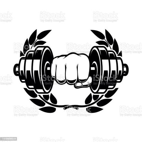 아령과 화환을 가진 손 엠블럼 템플릿입니다 기호 엠블럼에 대 한 디자인 요소 벡터 그림 건강한 생활방식에 대한 스톡 벡터 아트 및 기타 이미지 Istock