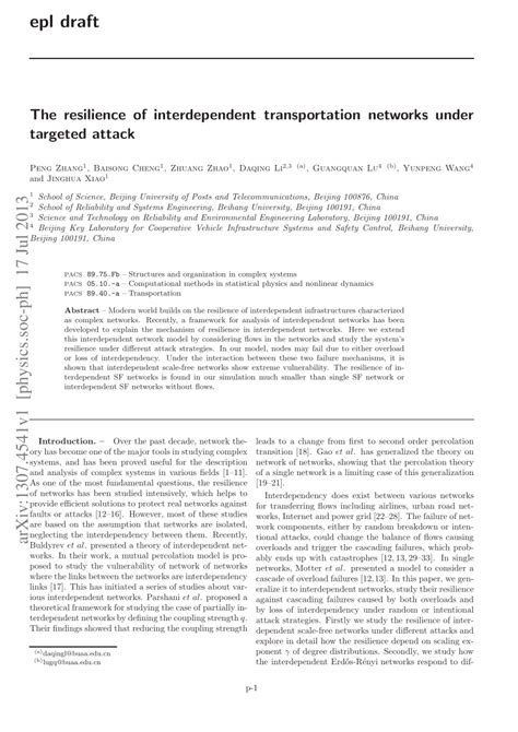 Pdf The Resilience Of Interdependent Transportation Networks Under Targeted Attack