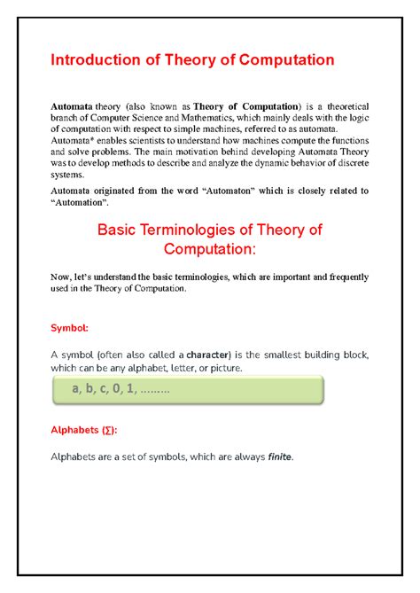 Automata Notes Complete For Exam Introduction Of Theory Of Computation Automata Theory