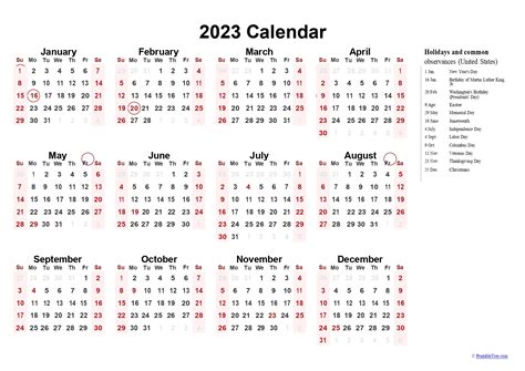 Printable Blank Calendar 2023 With Holidays Free Printable