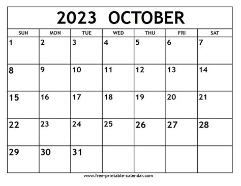 October Calendar Free Printable Calendar Com
