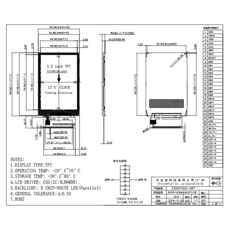 نمایشگر 35 اینچ Tft Lcd رنگی به همراه تاچ اسکرین با درایور Ili9488