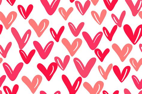 분홍색 하트가있는 완벽한 패턴 템플릿 휴일 벡터 일러스트레이션 카드 엽서 포스터 인쇄 배너 용 디자인 흰색 배경에 만화 다채로운