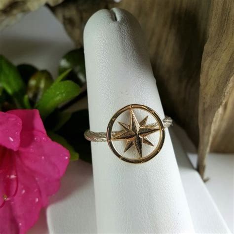 Compass Rose Ring 14kt Yellow Gold On Sterling Silver Band Chesapeakejewelers