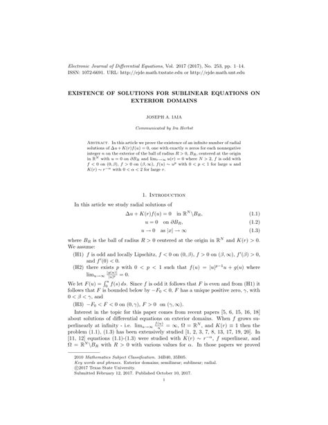 Pdf Existence And Nonexistence Of Solutions For Sublinear Equations On Exterior Domains