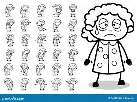 Collection Of Retro Old Granny Character Set Of Concepts Vector