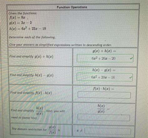 Solved Function Operations Given The Functions Fx 82