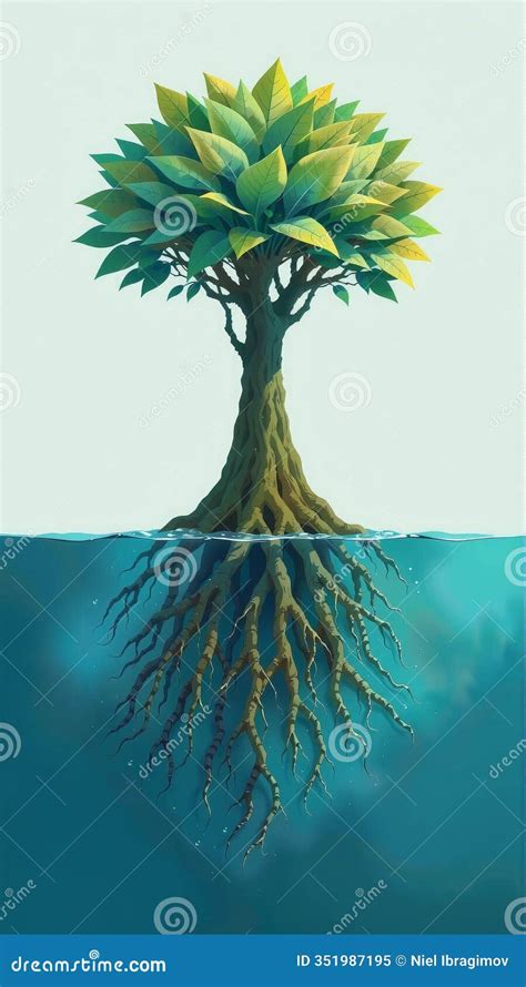 Vibrant Tree With Roots Emerging In Water Nature Balance And Growth Stock Image Image Of