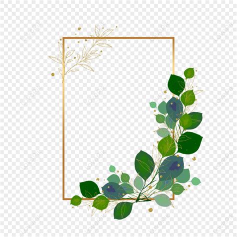 황금 직사각형 잎 금박 장식 테두리 일러스트하얀자연 Png 일러스트 무료 다운로드 Lovepik