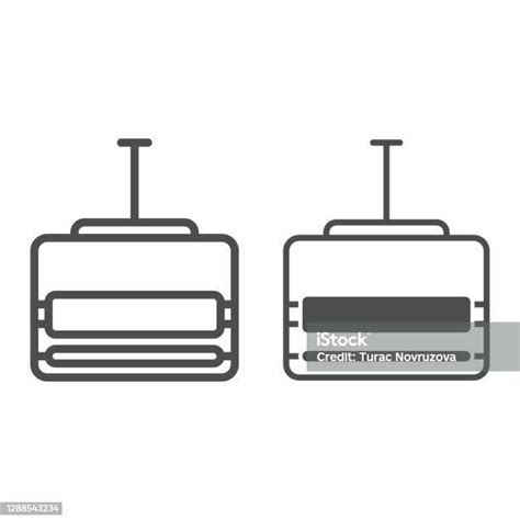 케이블카 라인과 솔리드 아이콘 월드 스노우보드 데이 컨셉 흰색 배경의 케이블카 사인 모바일 컨셉 및 웹 디자인을 위한 윤곽 스타일스키 캐빈 아이콘 벡터 그래픽 개념에 대한