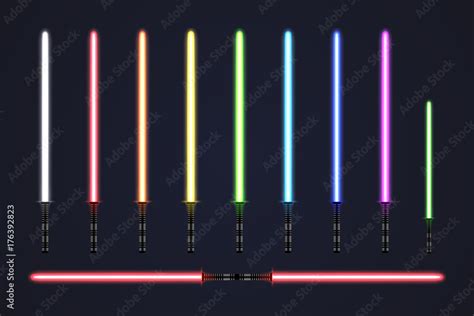 Futuristic Light Sabers Set Collection Of Glowing Laser Swords Stock