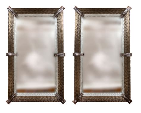 Pair Of Custom Murano Blown Taupe Twisting Glass Mirrors Lantiquaire