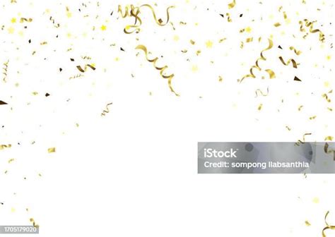 황금빛 작은 색종이와 깃발 리본이 투명한 배경에 떨어진다 떨어지는 황금 작은 색종이 조각 개체 그룹에 대한 스톡 벡터 아트 및 기타 이미지 Istock