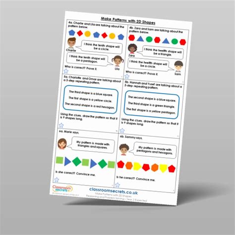 Year 2 Make Patterns With 2d Shapes Reasoning And Problem Solving Resource Classroom Secrets