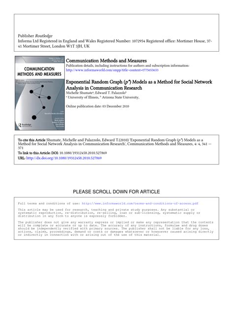 Pdf Exponential Random Graph P Models As A Method For Social Network Analysis In