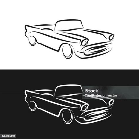 복고풍 자동차 개요 빈티지 컬렉션 클래식 차고 표지판 벡터 일러스트 배경 디자인 티셔츠에 사용할 수 있습니다 스포츠 카에 대한 스톡 벡터 아트 및 기타 이미지 Istock