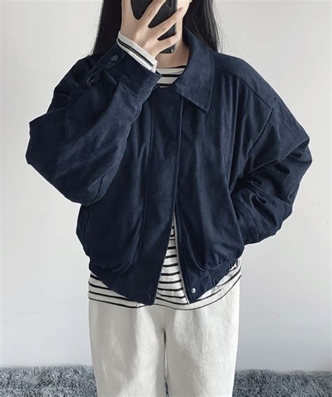 누빔안감 스웨이드 카라 크롭 항공 패딩 점퍼 에이블리