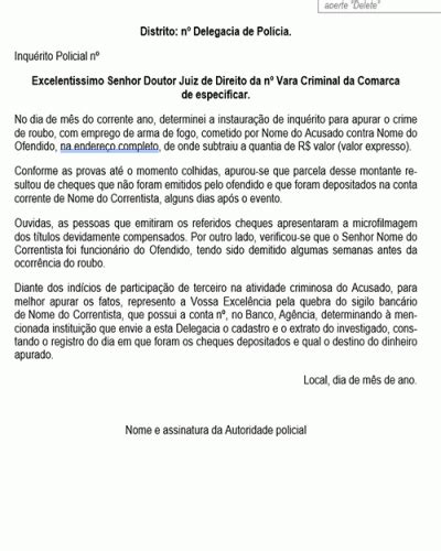 Exemplo De Petição Representação Da Autoridade Policial Pela Quebra De