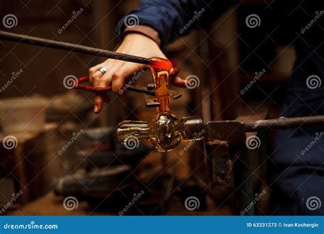 Glass Artist In Her Workshop Making Glassware Stock Image Image Of